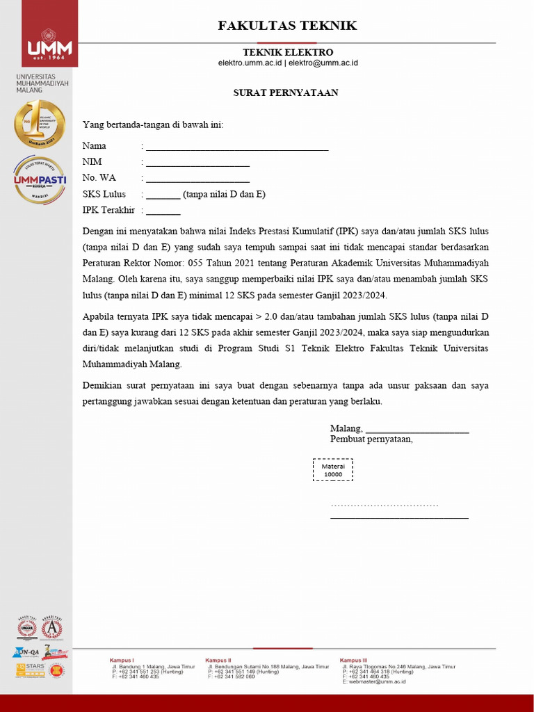 Surat Pernyataan IPK | PDF | Karier & Perkembangan