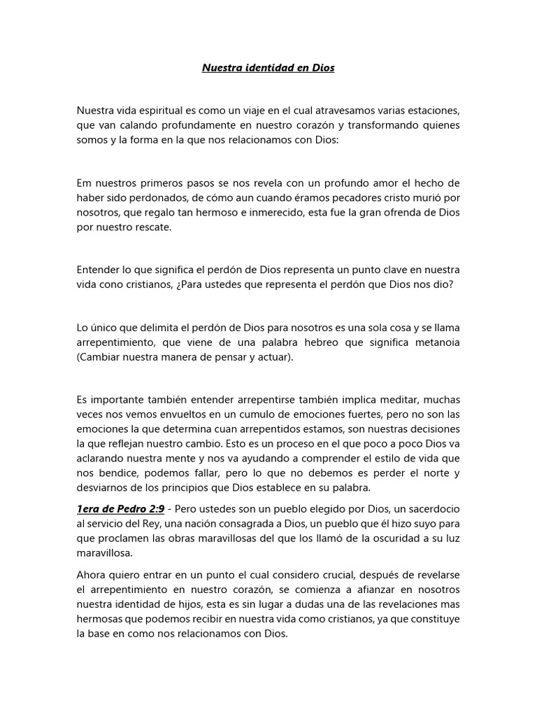 Nuestra Identidad en Dios | PDF | Dios | Pecado