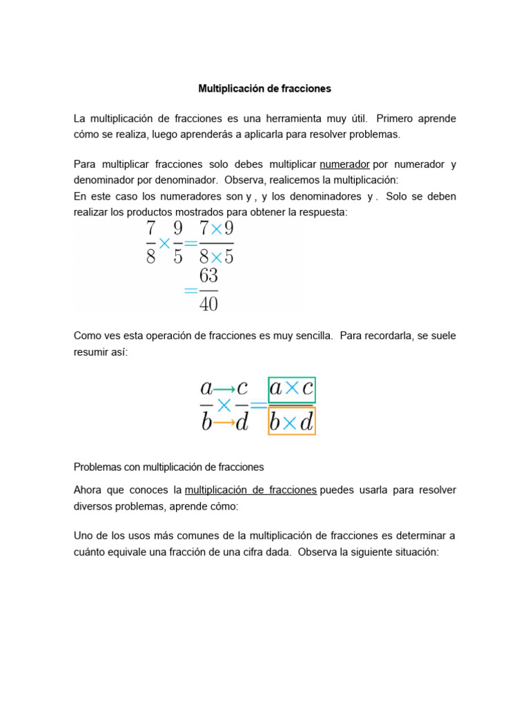 Multiplicación de fracciones | PDF | División (Matemáticas ...