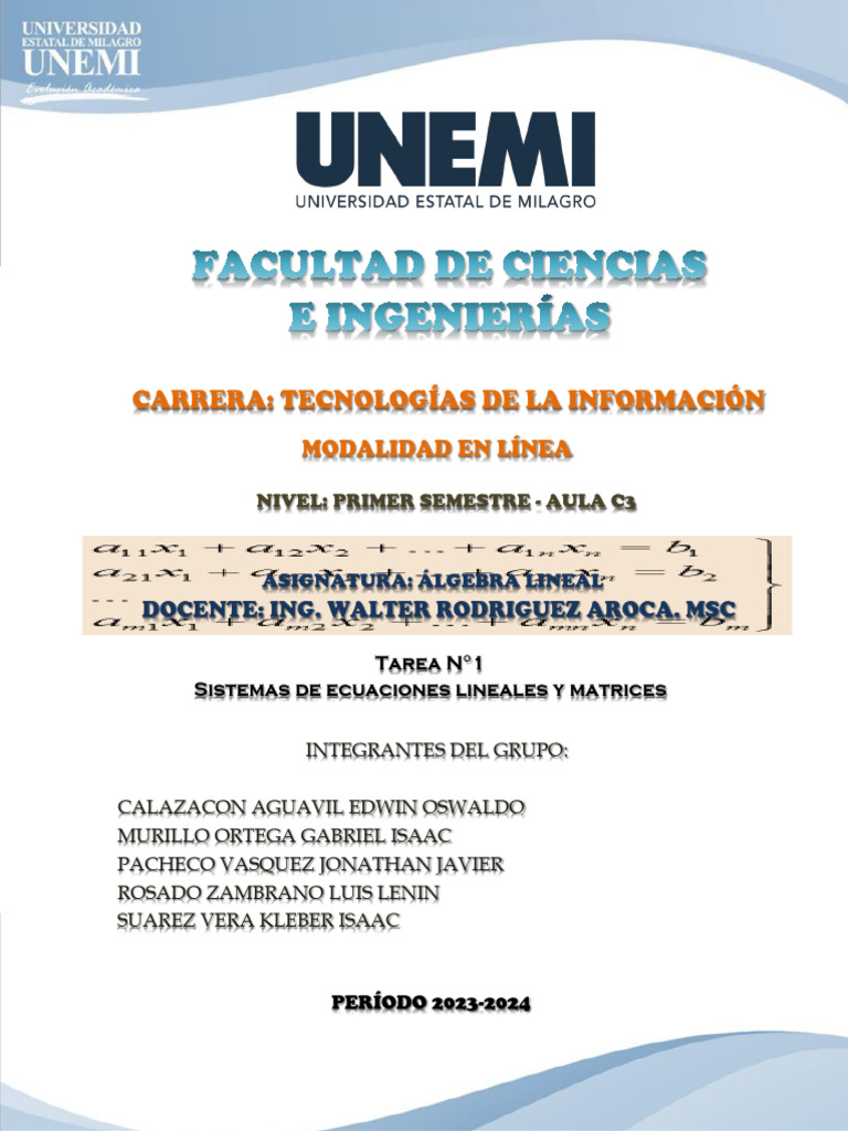 Tarea 1 - S1 - AULA C3 | PDF | Ecuaciones | Sistema de ecuaciones lineales