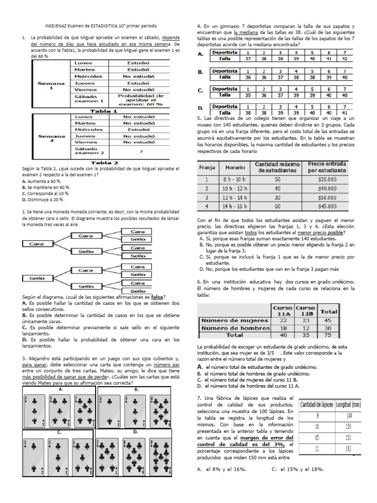 2 Examen Icfes 10° ESTADISTICA | PDF