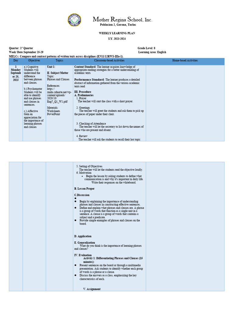 WLP - English 8 Week 7 | PDF
