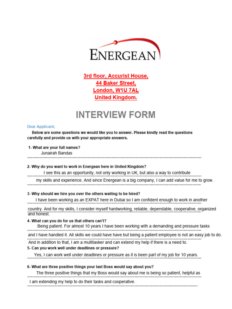 Energean Online Interview Form | PDF | Incentive | Organizational Behavior