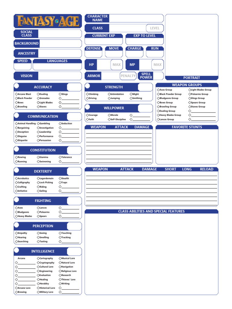 FAGE 2E - V4H - Character Sheet Fillable v.0.7 | PDF