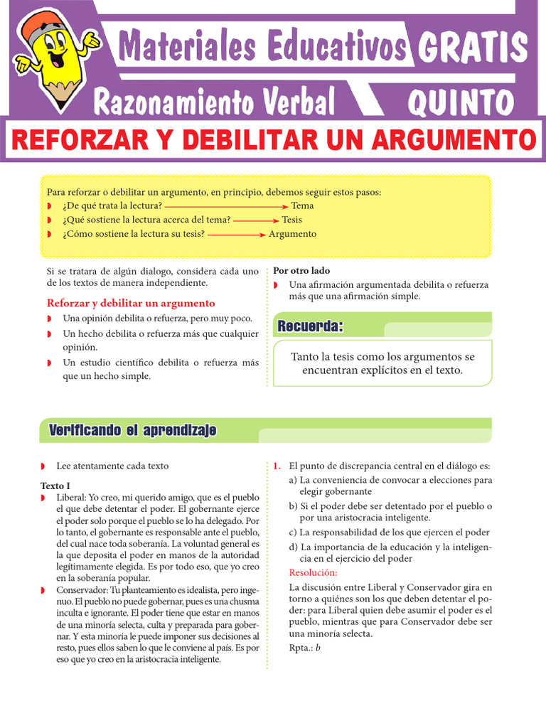 Reforzar y Debilitar Argumentos (5to Año-Secundaria) | PDF | Vida ...