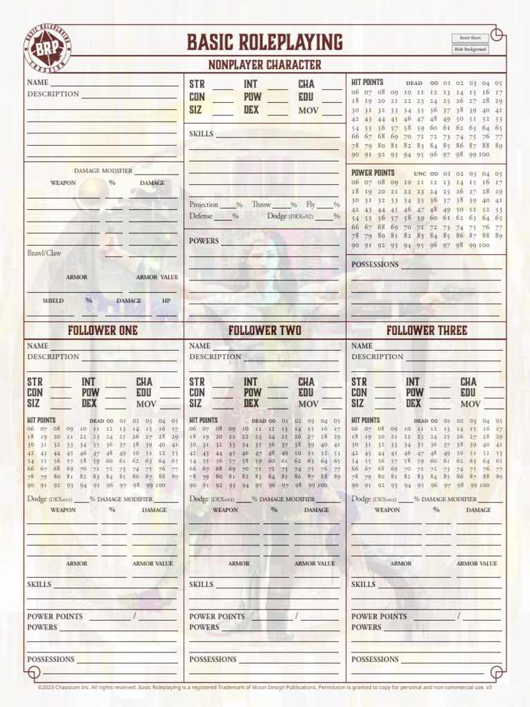 BRP NPC Sheet - Fillable | PDF | Role Playing | Interactivity