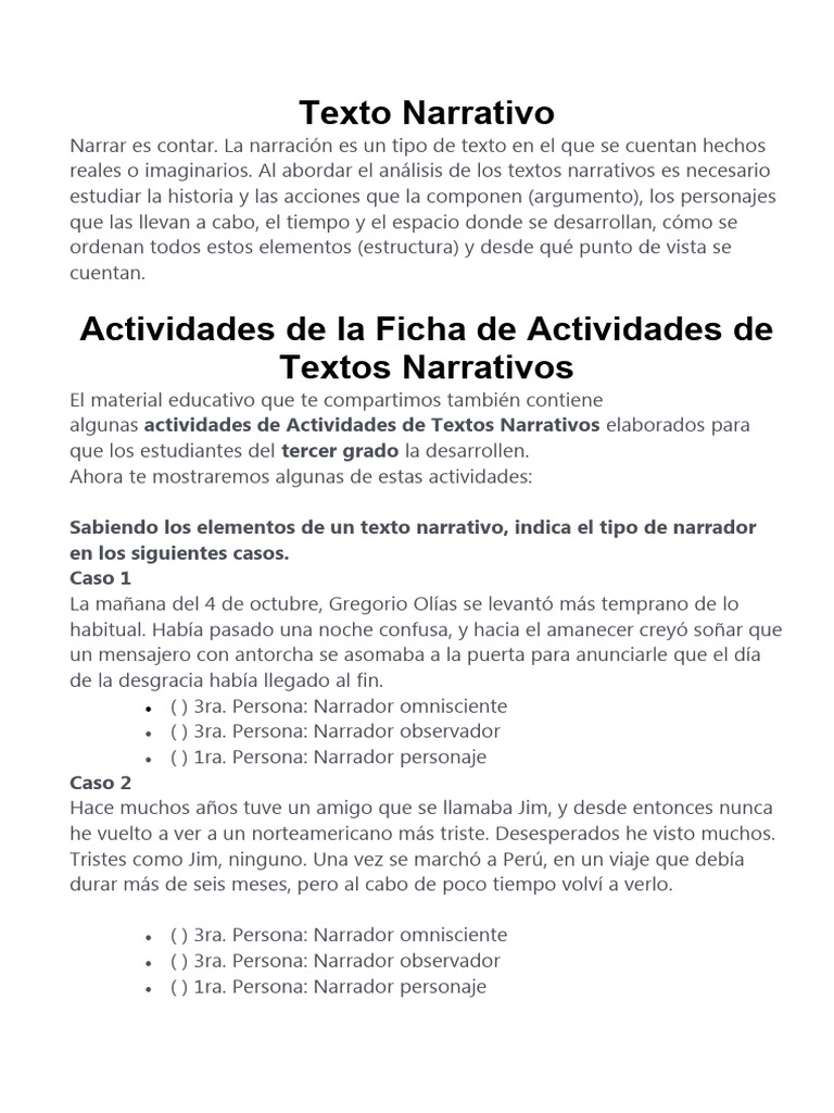 Texto Narrativo | PDF | Narración
