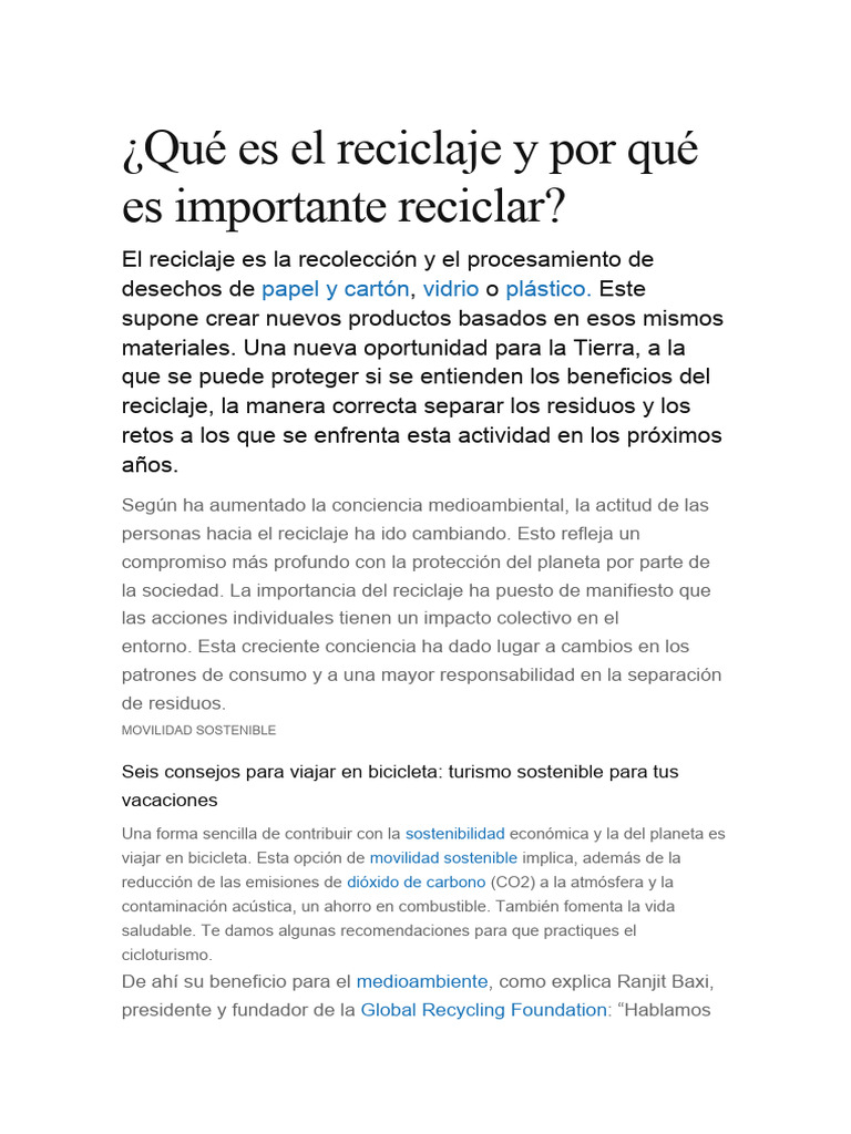 Qué Es El Reciclaje y Por Qué Es Importante Reciclar | PDF