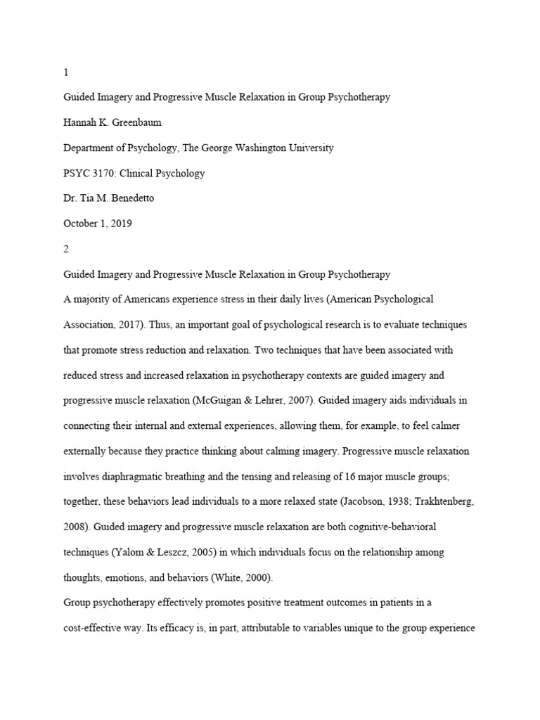1 Guided Imagery and Progressive Muscle Relaxation in Group Psychother ...