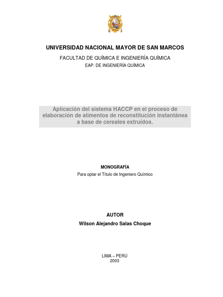 Salas Choque Wilson Alejandro 2003 | PDF | Análisis de Riesgo y Puntos Críticos de Control ...