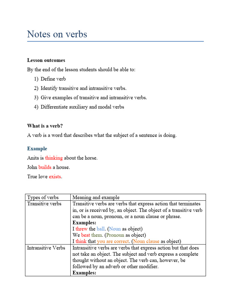 Notes On Verbs | PDF