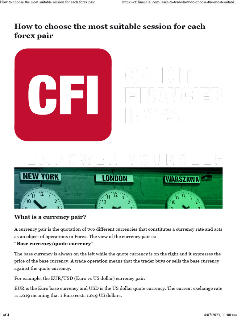 How To Choose Trading Session For Each Forex Pair CFI | PDF