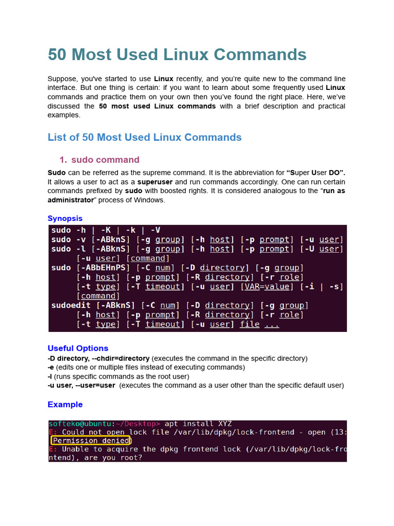 50 Most Used Linux Commands PDF | PDF