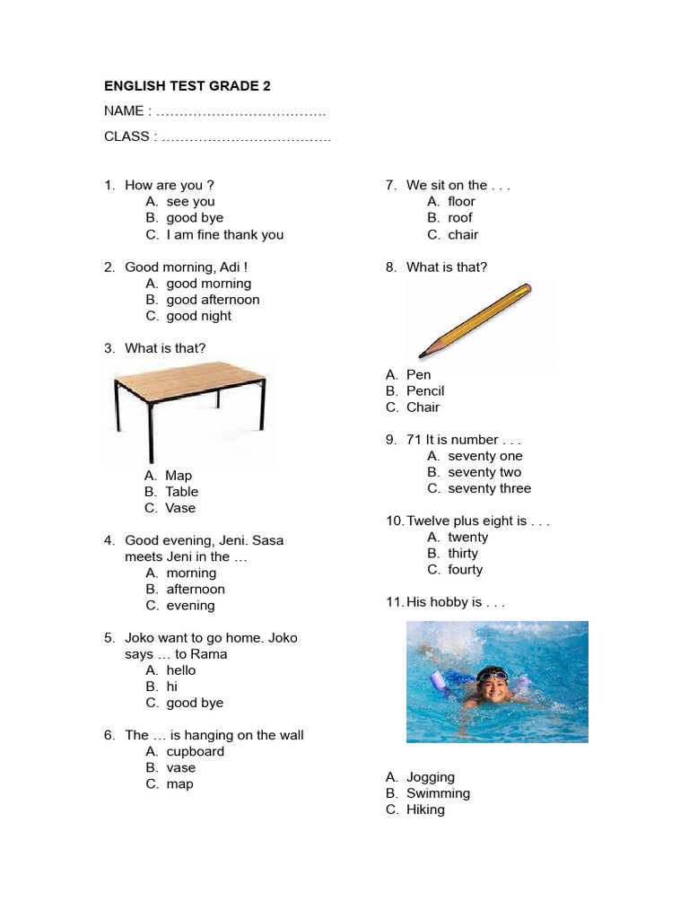 ENGLISH TEST GRADE 2 | PDF