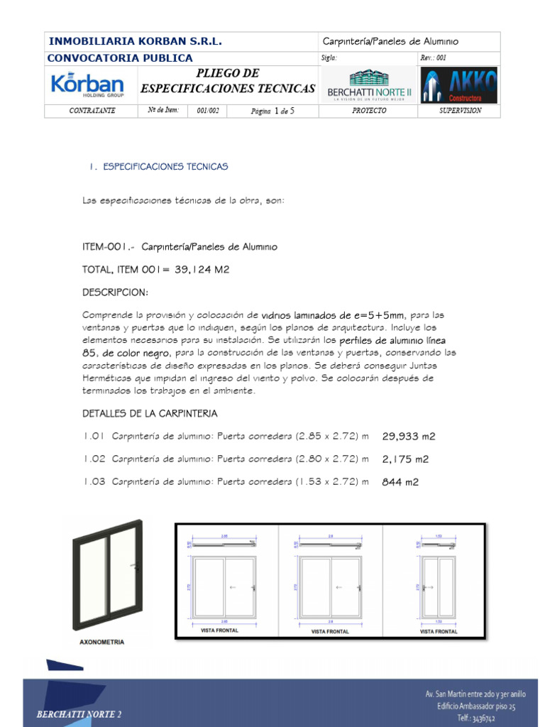 001 002 Carpinteria de Aluminio Rev.002 | PDF | Materiales de construcción | Carpintería