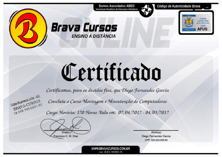Certificado Brava Cursos | PDF