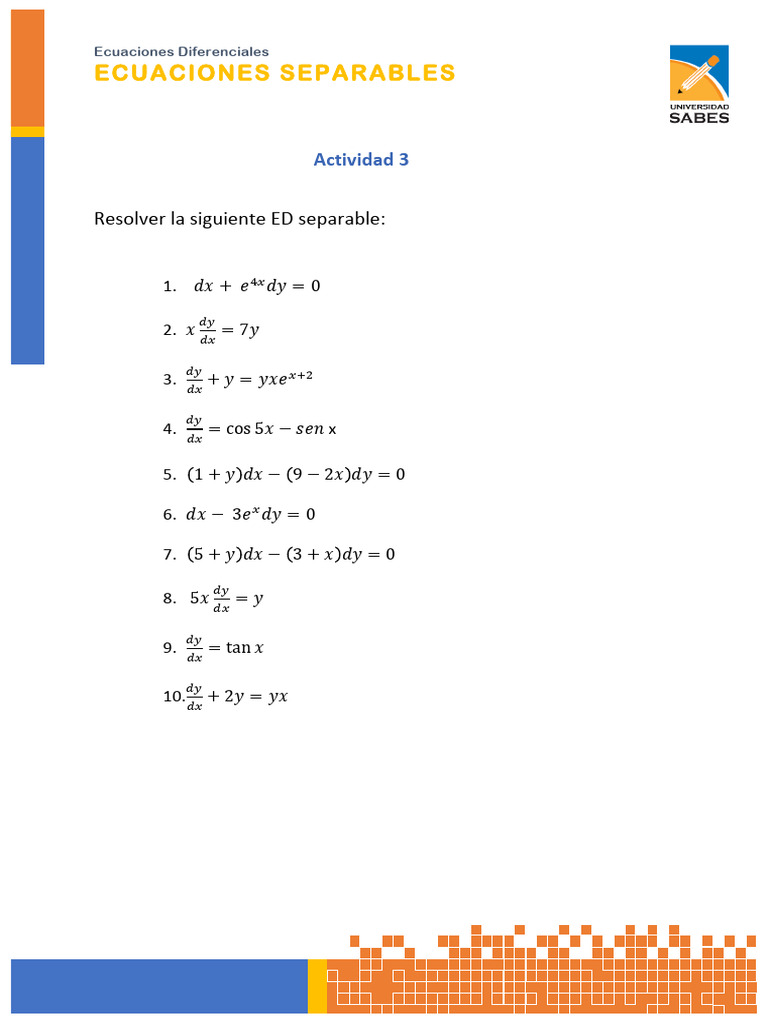 Actividad 3. Ecuaciones Diferenciales Separables | PDF