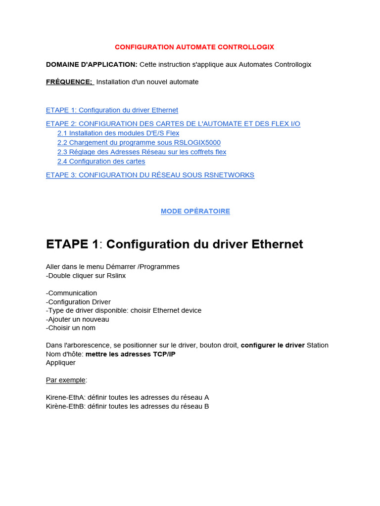 Configuration Automate Contrologix | PDF
