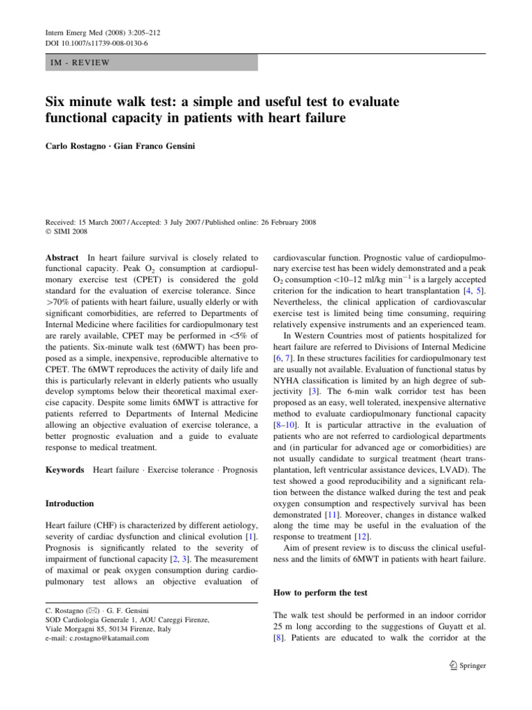 Six Minute Walk Test A Simple and Useful Test To Evaluate Functional ...