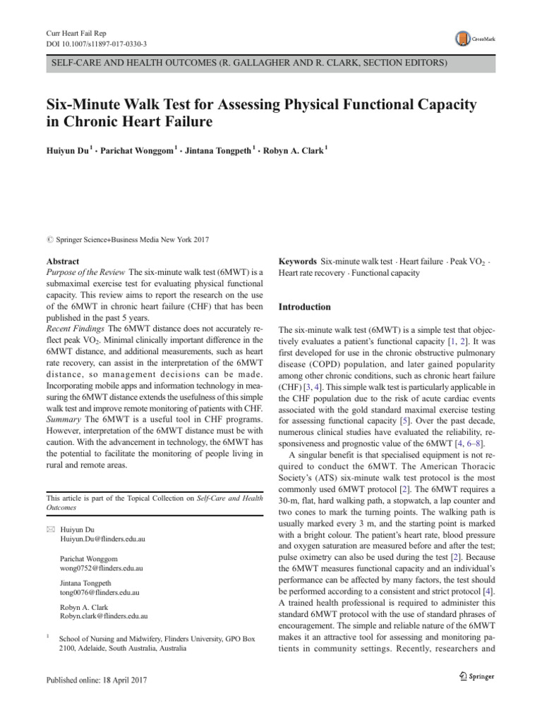 Six-Minute Walk Test For Assessing Physical Functional Capacity in ...