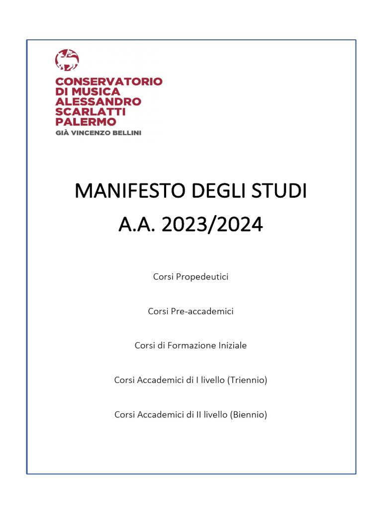 Manifesto Degli Studi 2023 2024 | PDF