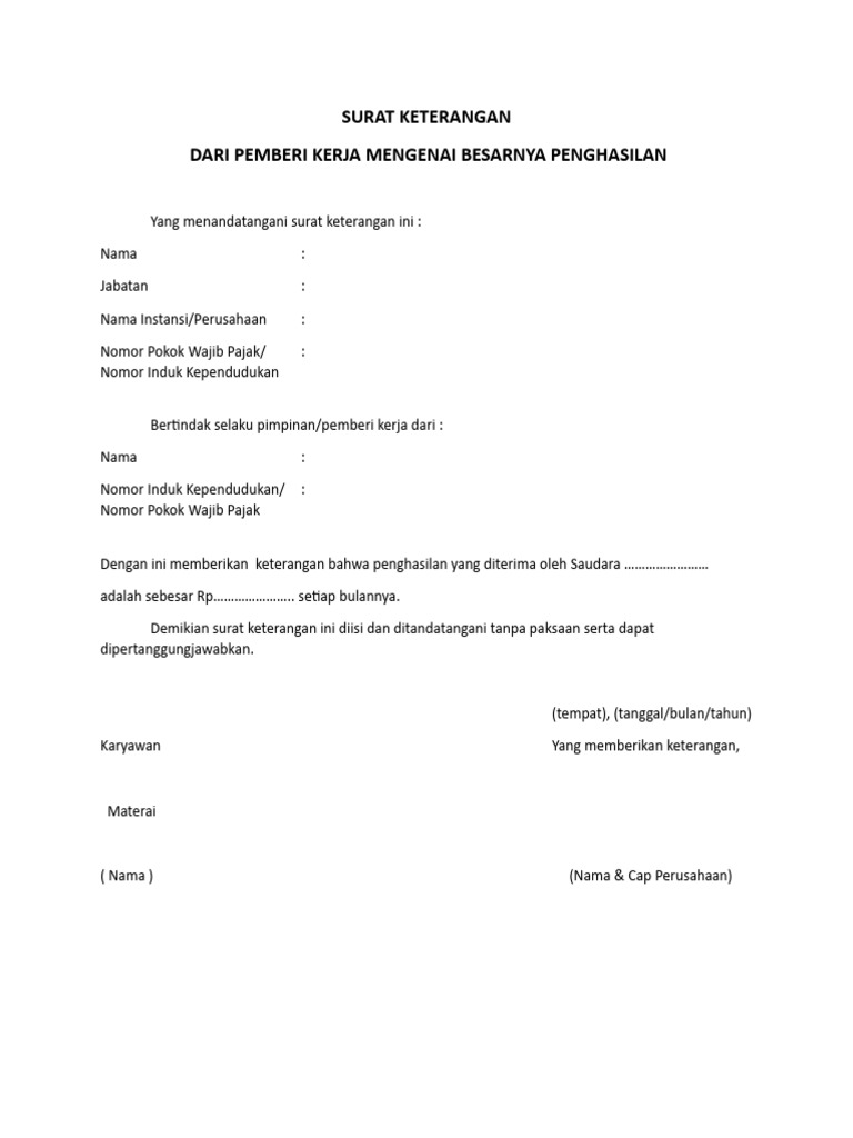 Surat Keterangan Dari Pemberi Kerja | PDF
