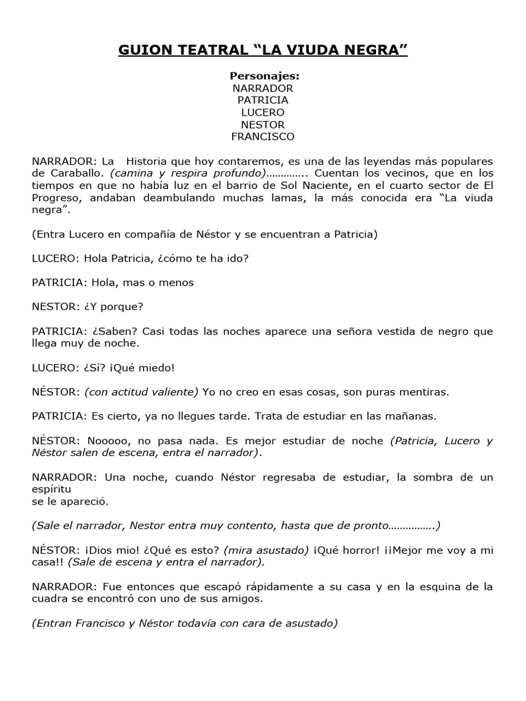 Guion Teatral La Viuda Negra | PDF
