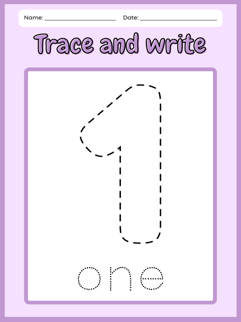 Purple Trace & Write Number 1 Worksheet | PDF