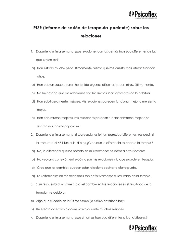 M. PTSR (Informe de Sesión de Terapeuta-paciente) Sobre Las Relaciones ...