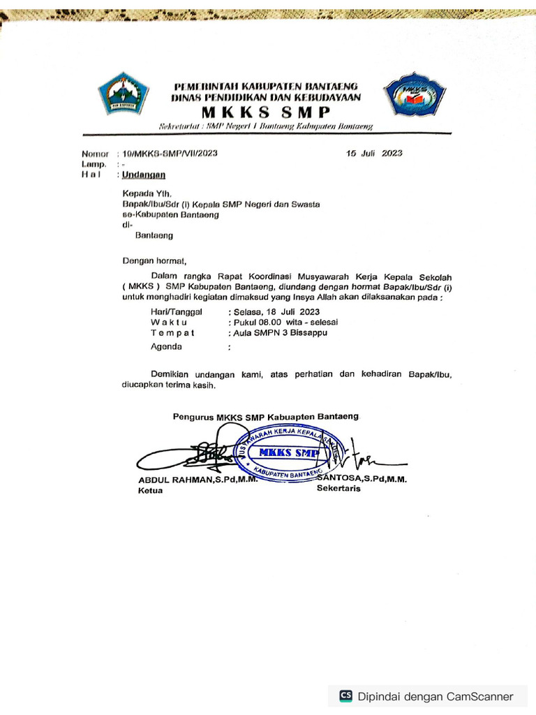 undangan rakor mkks 7 | PDF