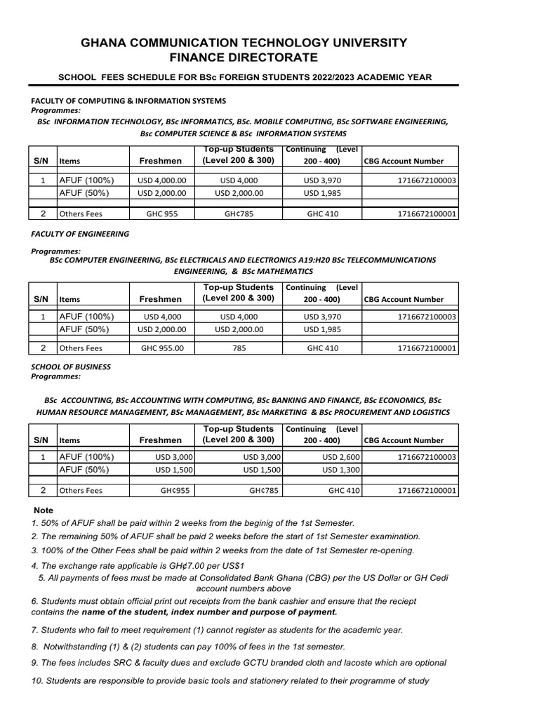 Approved Undergraduate School Fees 2022 2023 Academic Year | PDF Approved Undergraduate School Fees 2022 2023 Academic Year | PDF