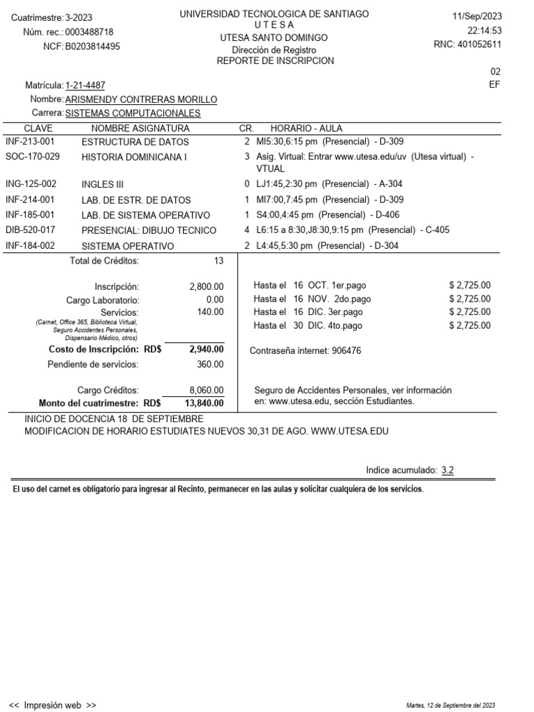 Formulario de Inscripcion Sep-Dic 2023 | PDF