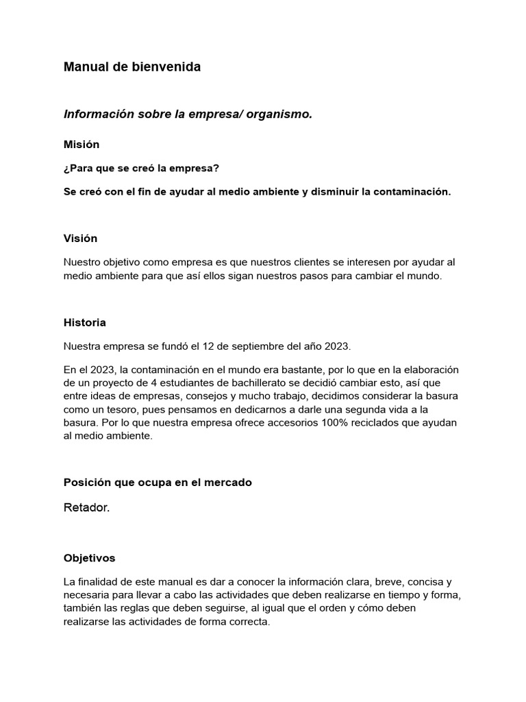 Manual de Bienvenida | PDF | Negocios