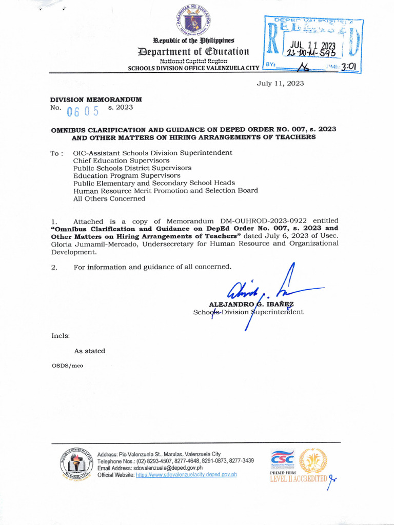 OMNIBUS CLARIFICATION AND GUIDANCE ON DEPED ORDER NO. 007, S. 2023 AND ...