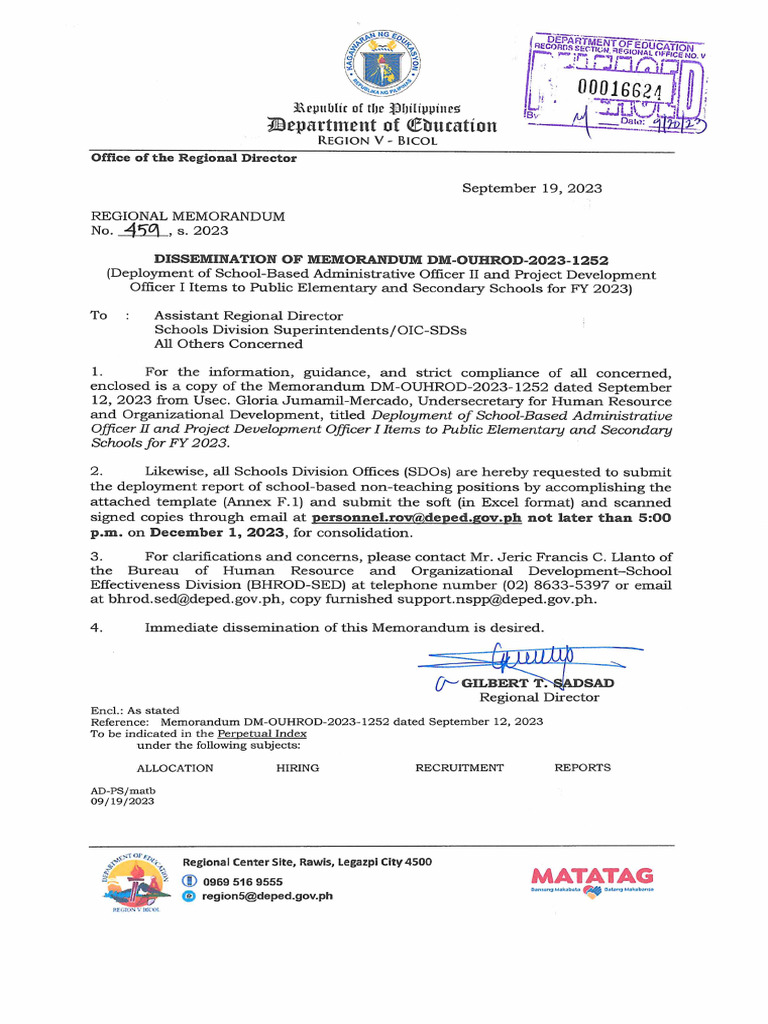 RM_459 s_2023 - Dissemenation of Memorandum DM-OUHROD-2023-1252 ...