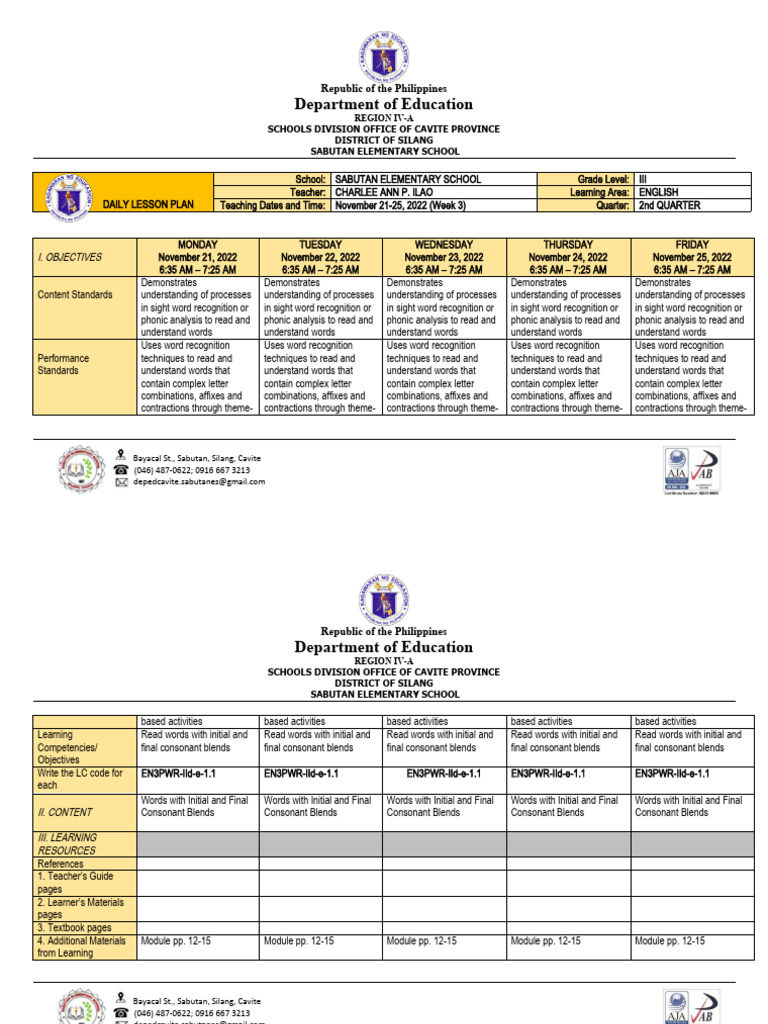 G3 - DLP - Q2 - W3 - Part 1 | PDF | Syllable