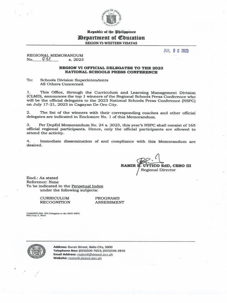 RM. No. 492 S. 2023 - Region VI Official Delegates To The 2023 National ...