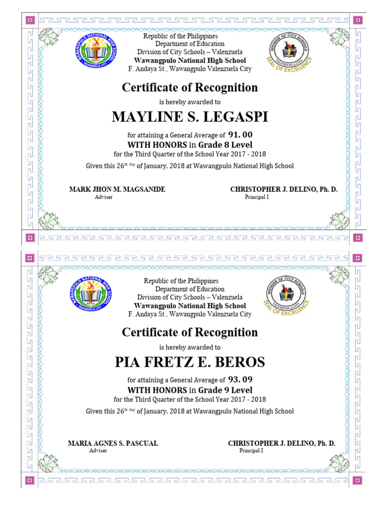 Certificate Academic Achiever 17 18 | PDF
