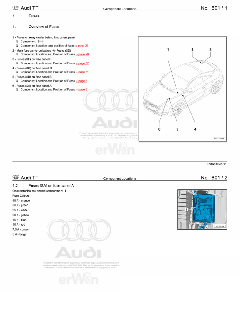 Audi TT (8J) Fuse and Relay Locations | PDF
