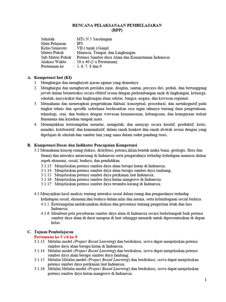 RPP K-13 IPS-VII Potensi Sumber Daya Alam Dan Kemaritiman Indonesia No 003 | PDF | Karier ...