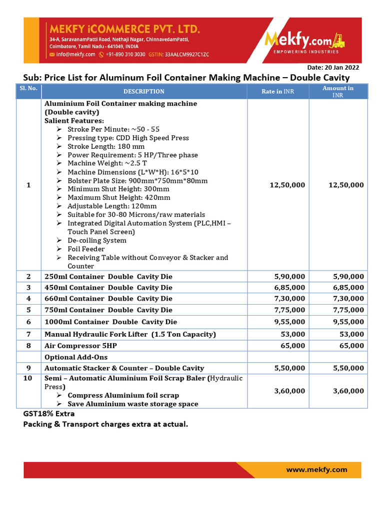 Price list for al.container - Double | PDF