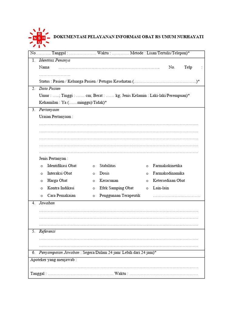form dokumentasi pelayanan informasi obat rs nurhayati | PDF