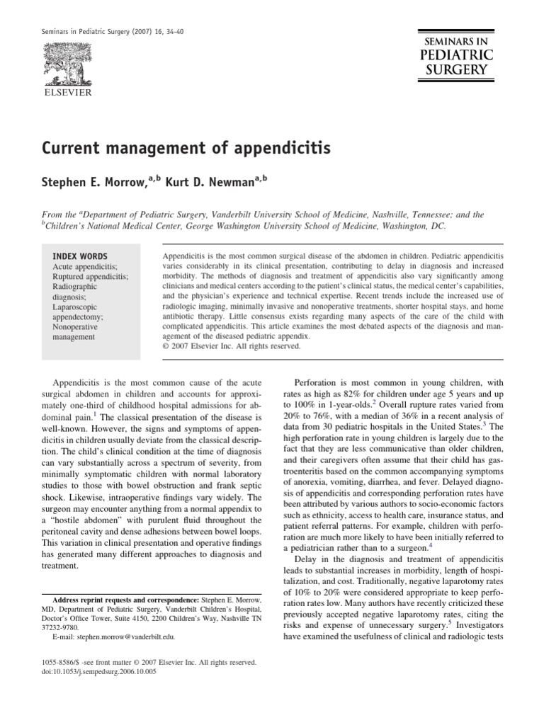 Current Management of Appendicitis - 2007 - Seminars in Pediatric Surgery | PDF