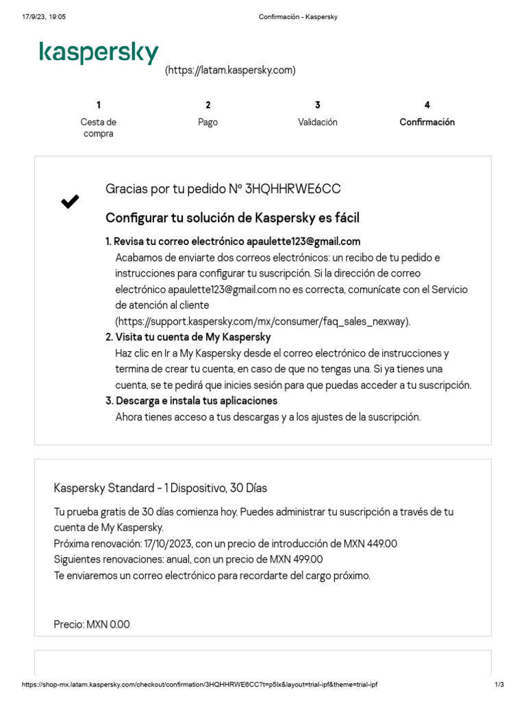Confirmación - Kaspersky | PDF