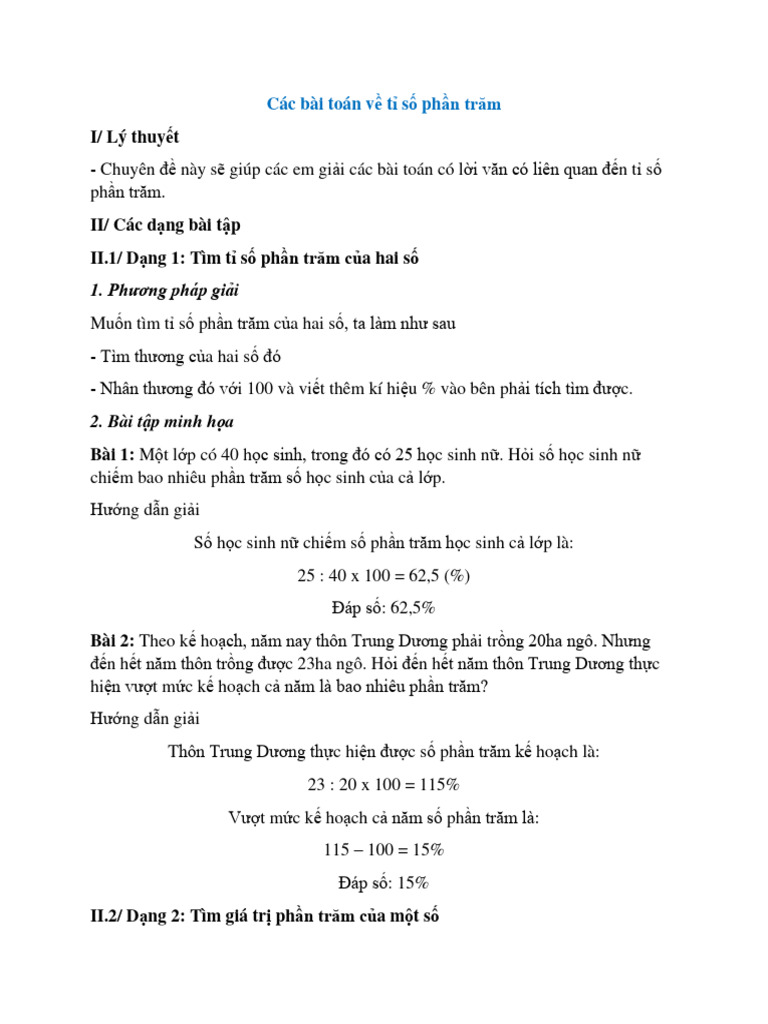 Bai Toan Ve Ti So Phan Tram Lop 5 Va Cach Giai | PDF