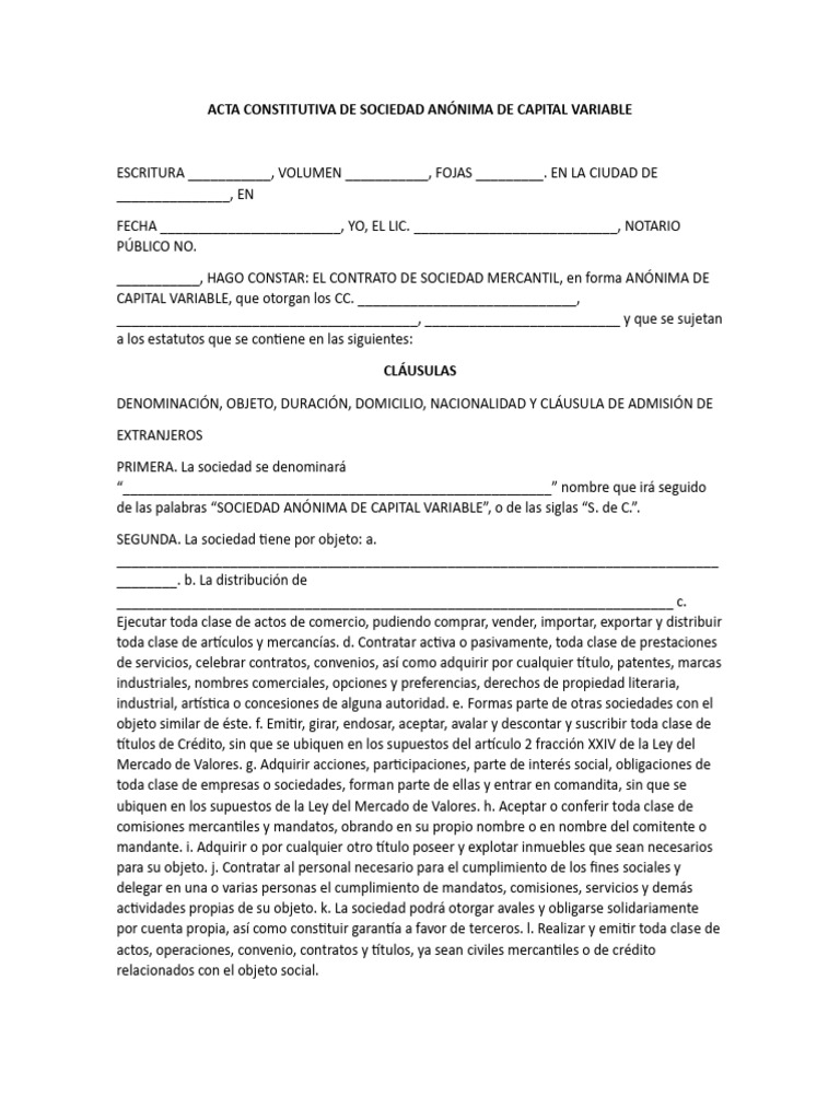 Formato de Acta Constitutiva para Llenar | PDF