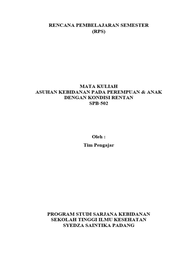 SPB-502 Asuhan Kebidanan Pada Perempuan Dan Anak Dengan Kondisi Rentan | PDF