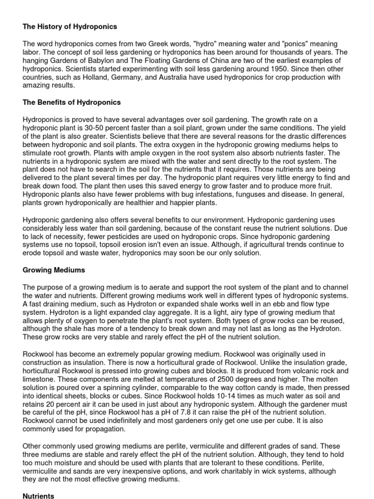 The History of Hydroponics | PDF | Hydroponics | Soil