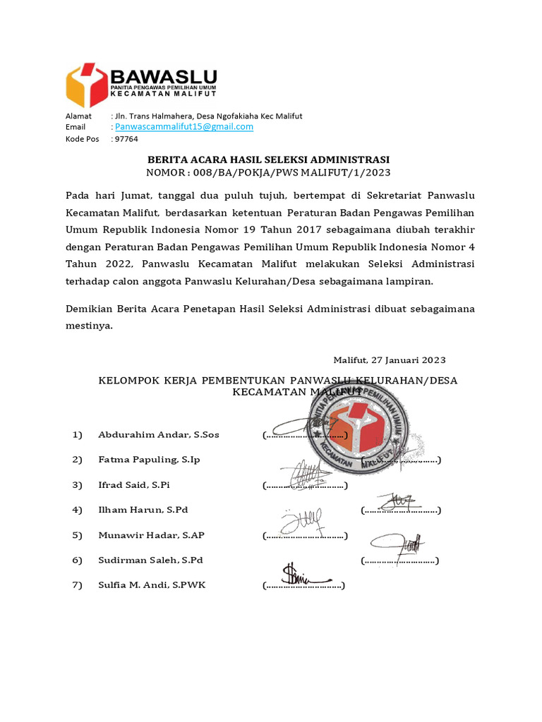 Ba Hasil Seleksi Administrasi Pkd Pdf