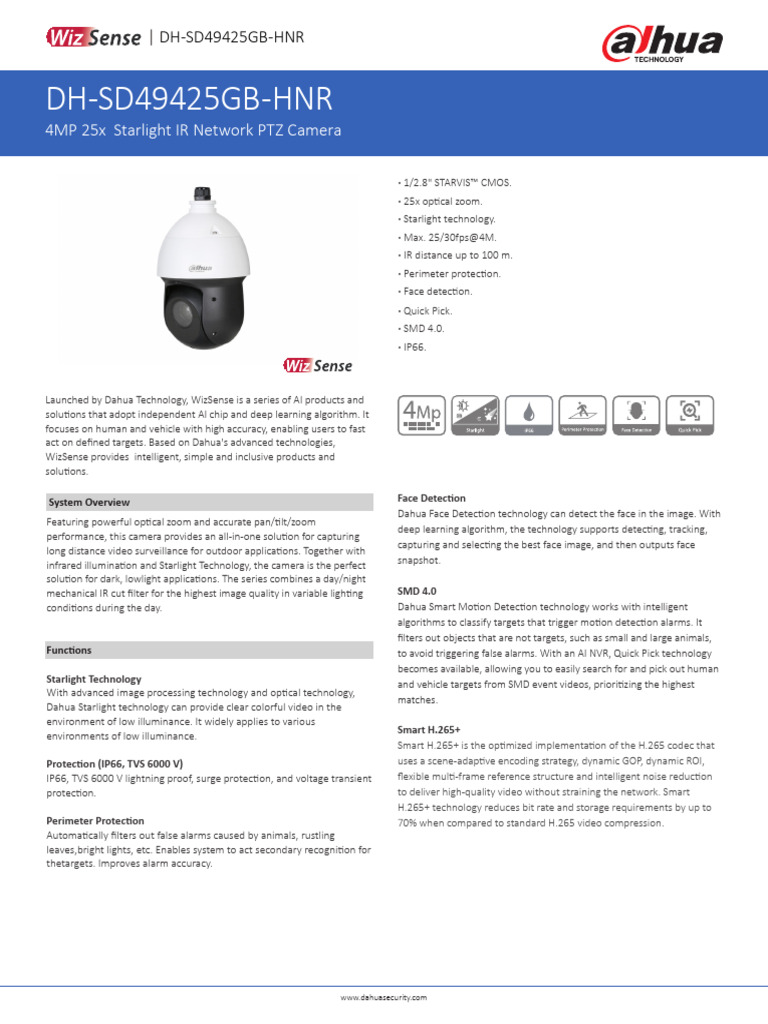 4MP PTZ Dome Camera - Dahua | PDF